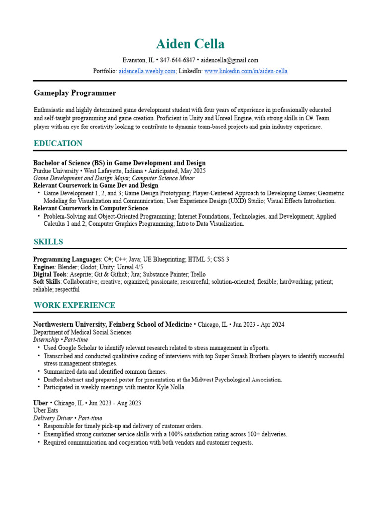 Gamplay Programmer Final Resume | Download Free PDF | Computer Programming | Computing