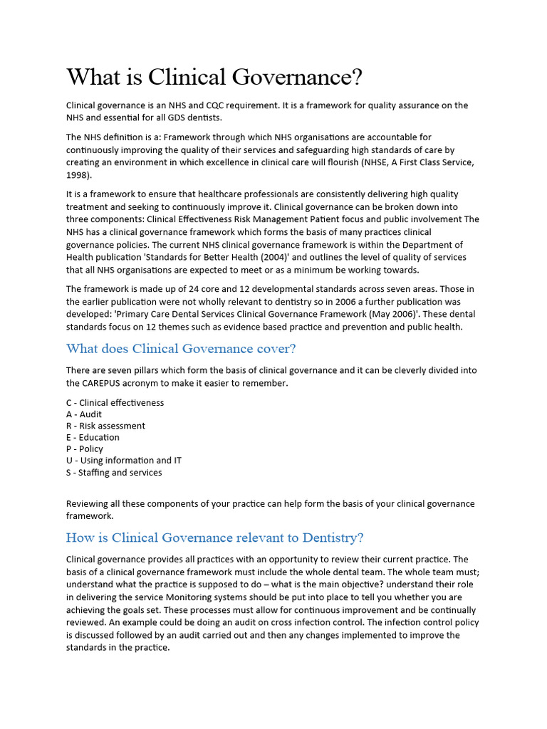 What Is Clinical Governance | PDF | Governance | National Health Service