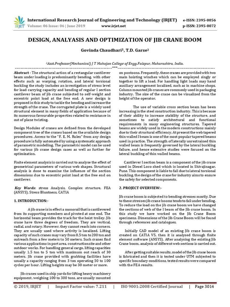 IRJET_DESIGN_ANALYASIS_AND_OPTIMIZATION | Download Free PDF | Finite Element Method | Crane ...