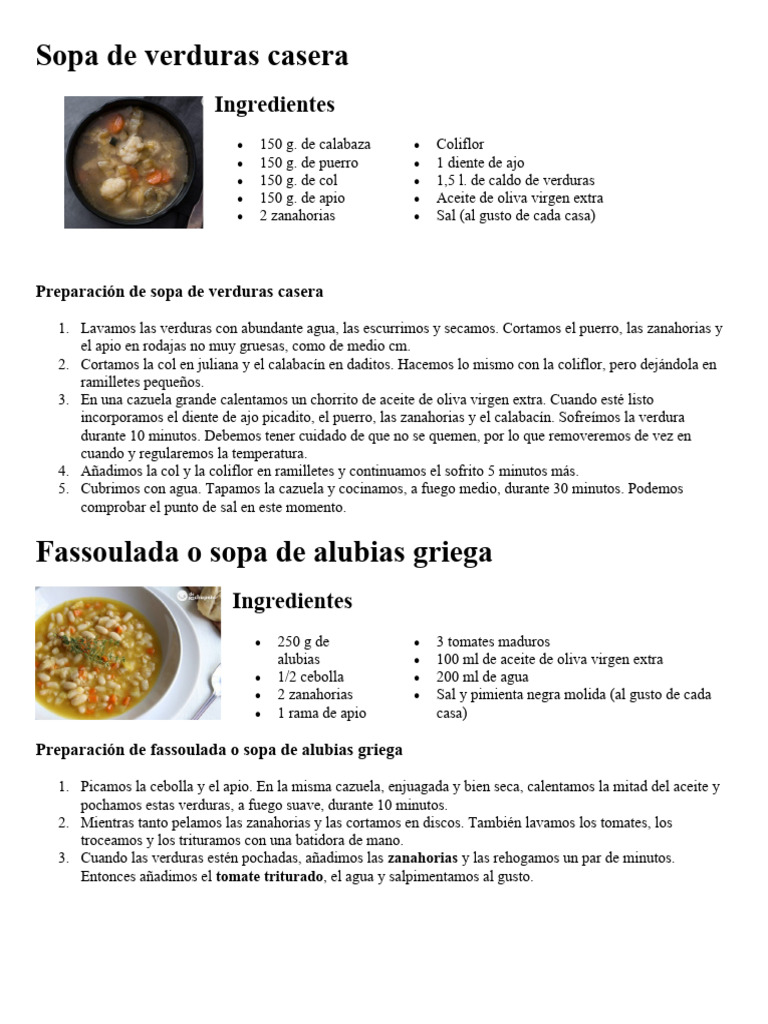 Recetas de sopas caseras variadas | PDF | Sopa | Cocinando