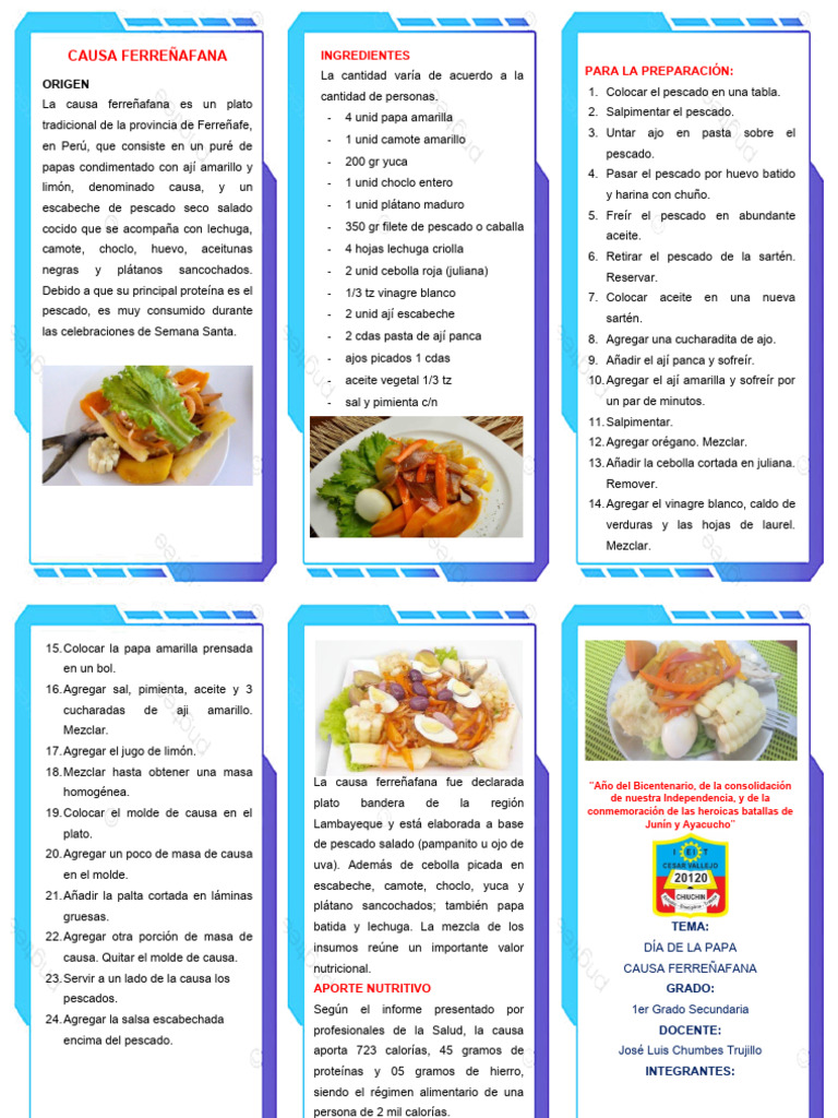 TRIPTICO - CAUSA FERREÑAFANA | Descargar gratis PDF | Cocinando | Preparación de comida y bebida