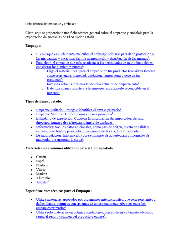 Ficha Técnica Del Empaque Y Embalaje Pdf