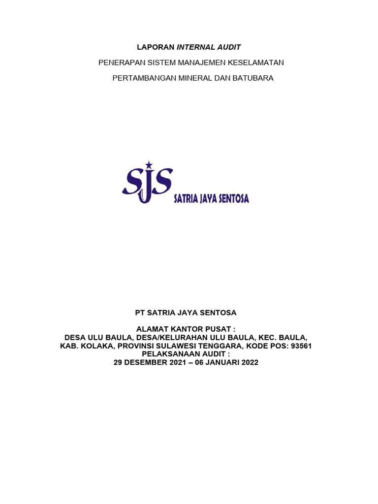 Laporan AUDIT SMKP PT SATRIA JAYA SENTOSA 2021 | PDF