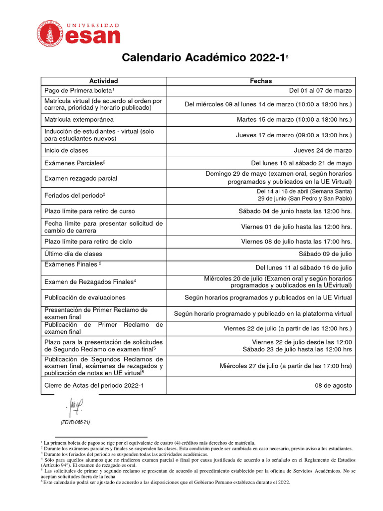 Calendario 2022-1 Modificado 1 | PDF