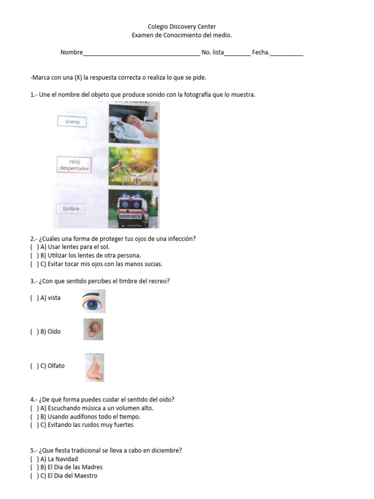 Colegio Discovery Cente1 Examen Conocimiento Del Medio | PDF