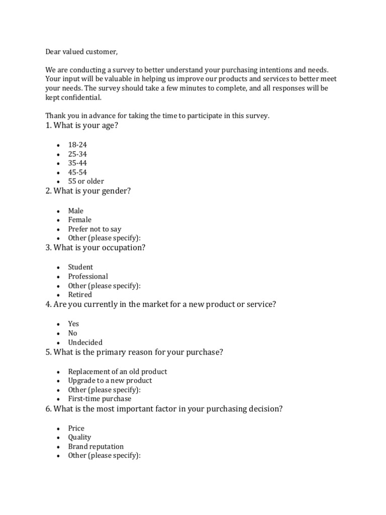 Questionnaire Market Plan | PDF | Career & Growth | Self-Improvement