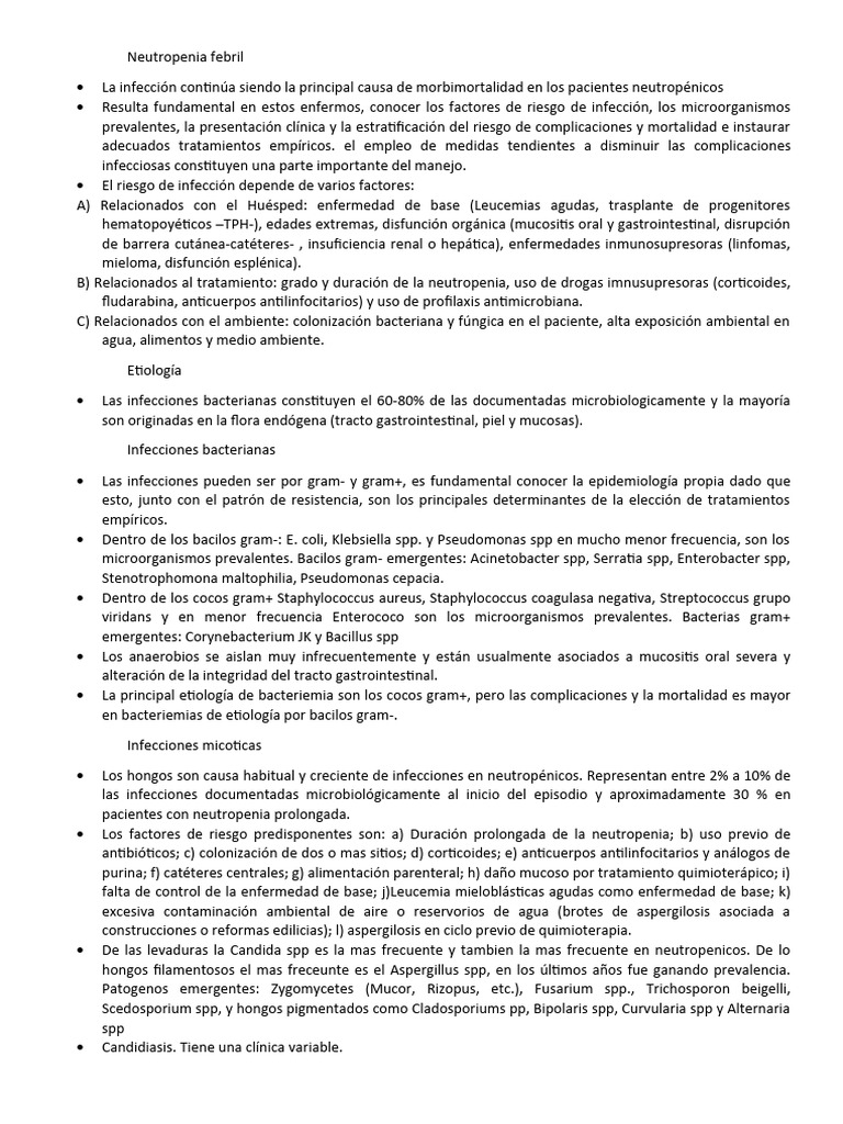 Manejo del paciente neutropenico | PDF | Candidiasis | Infección