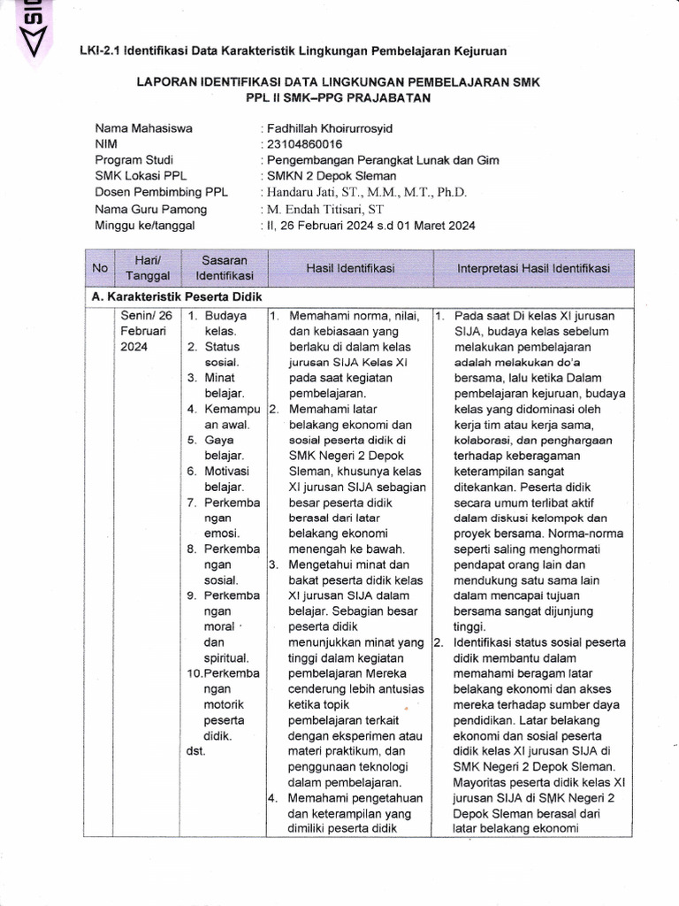 LKI-2.1 Identifikasi Data Karakteristik Lingkungan Pembelajaran ...