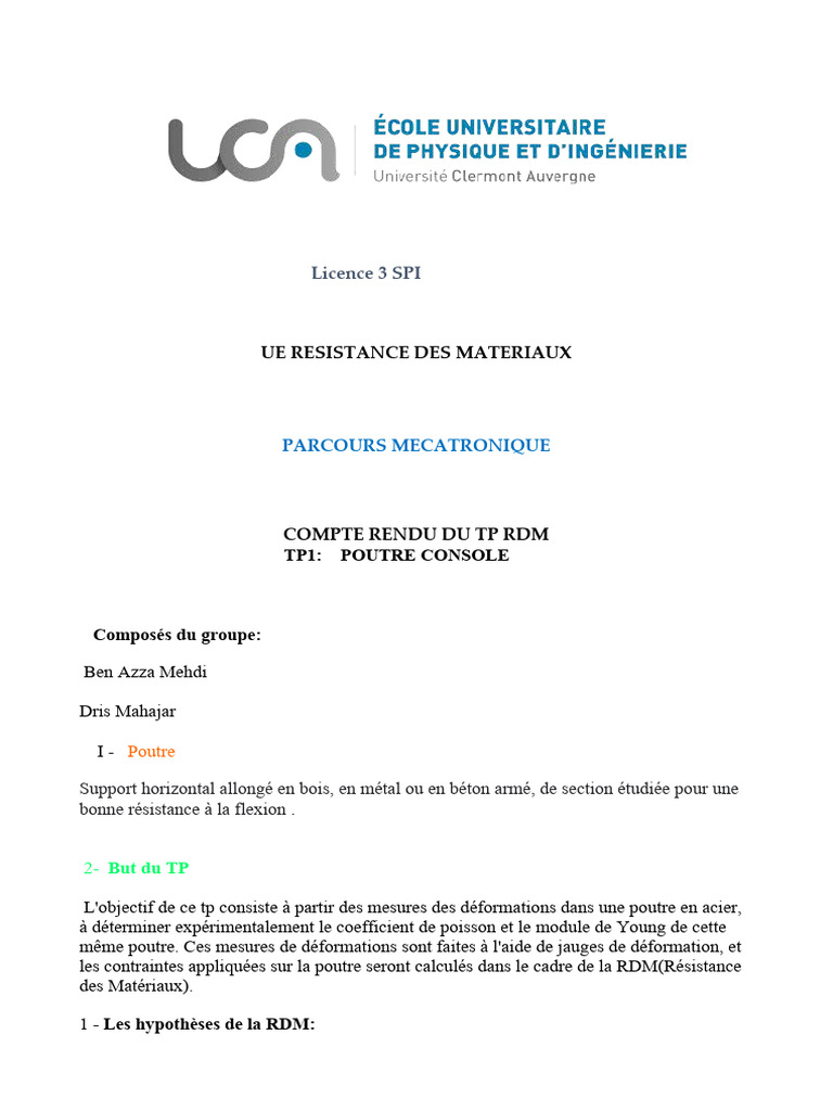 Analyse de la Poutre Console en RDM | PDF | Résistance des matériaux ...
