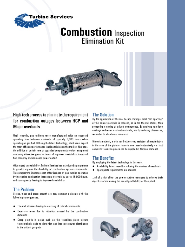 Combustion Inspection Elimination Kit | PDF | Combustion | Wear