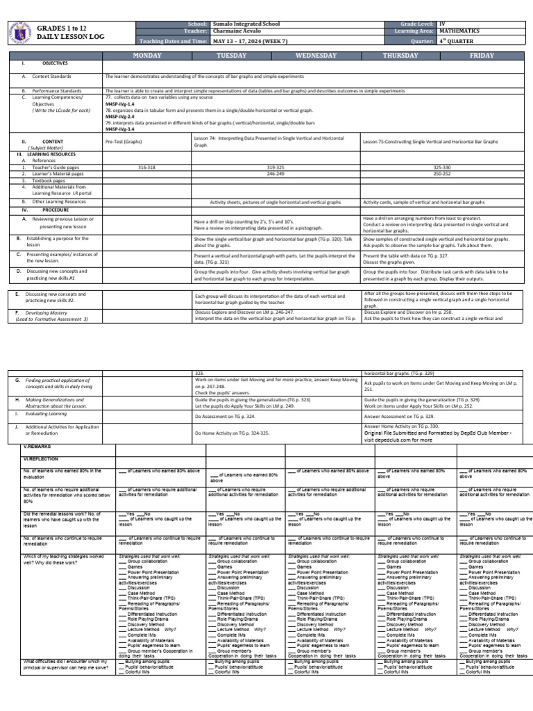DLL - Mathematics 4 - Q4 - W7 | PDF | Learning | Differentiated Instruction