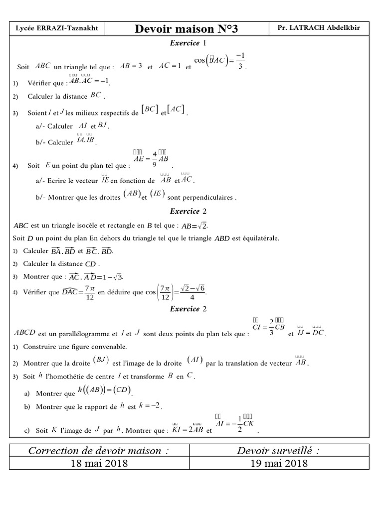 Devoir N3 Maths Tronc Commun Semestre 2 1 | PDF
