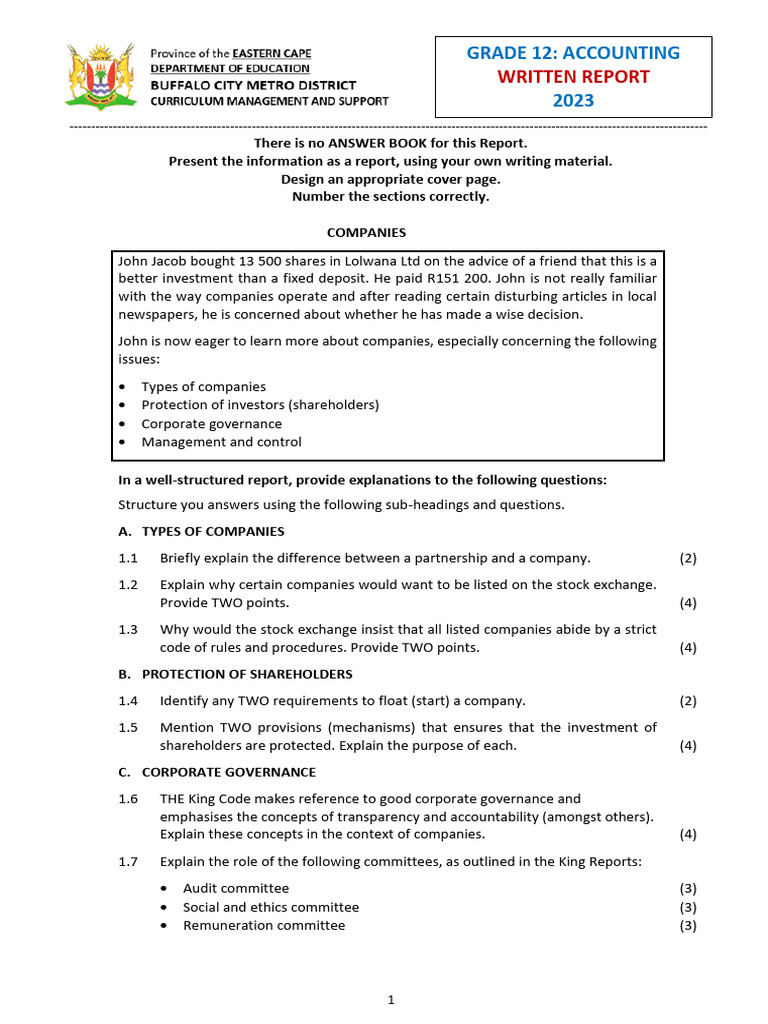 2023 Grade 12 Written Report | PDF | Corporate Governance | Stocks
