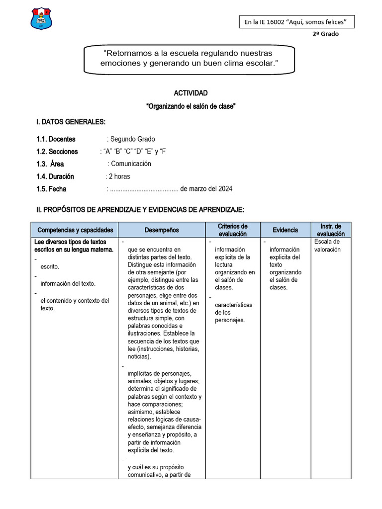 Sesión Comunicación Organizando El Salón de Clase Doc 3 | PDF ...