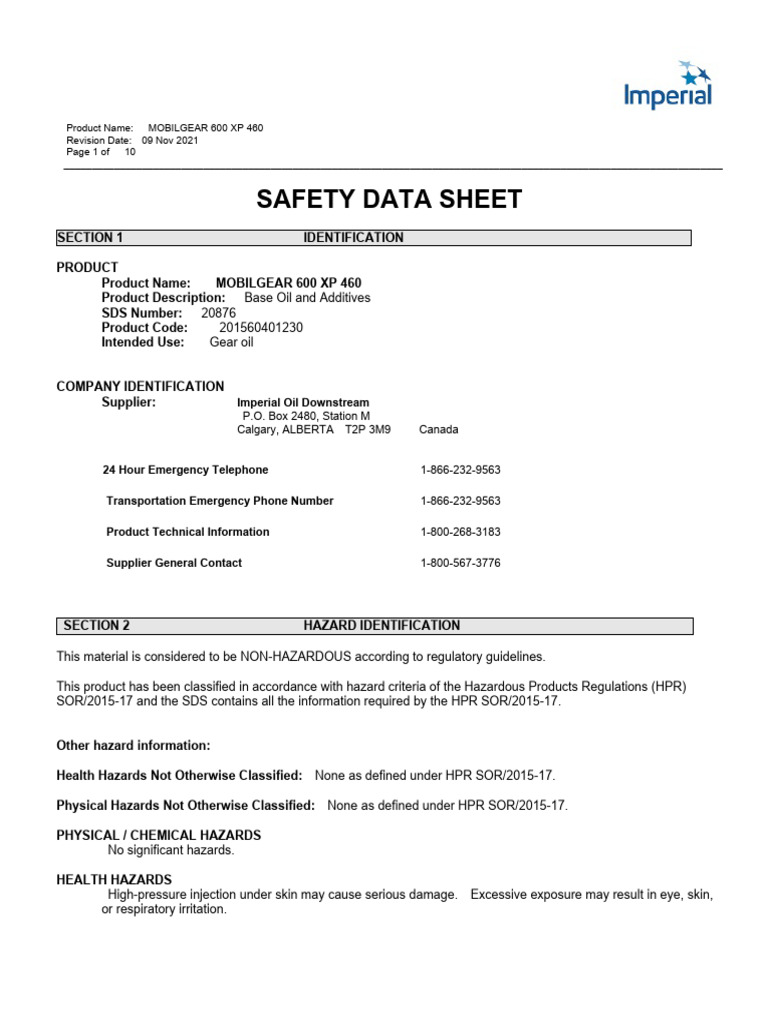 MSDS Oli Mobil 600 XP 460 (09.11.21) | PDF | Safety | Occupational ...