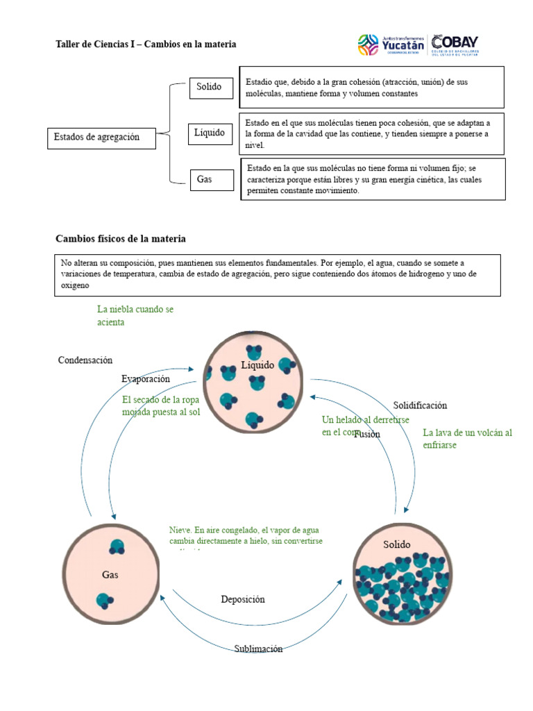 Taller de Ciencias I - Cambios en La Materia | PDF | Importar | Gases