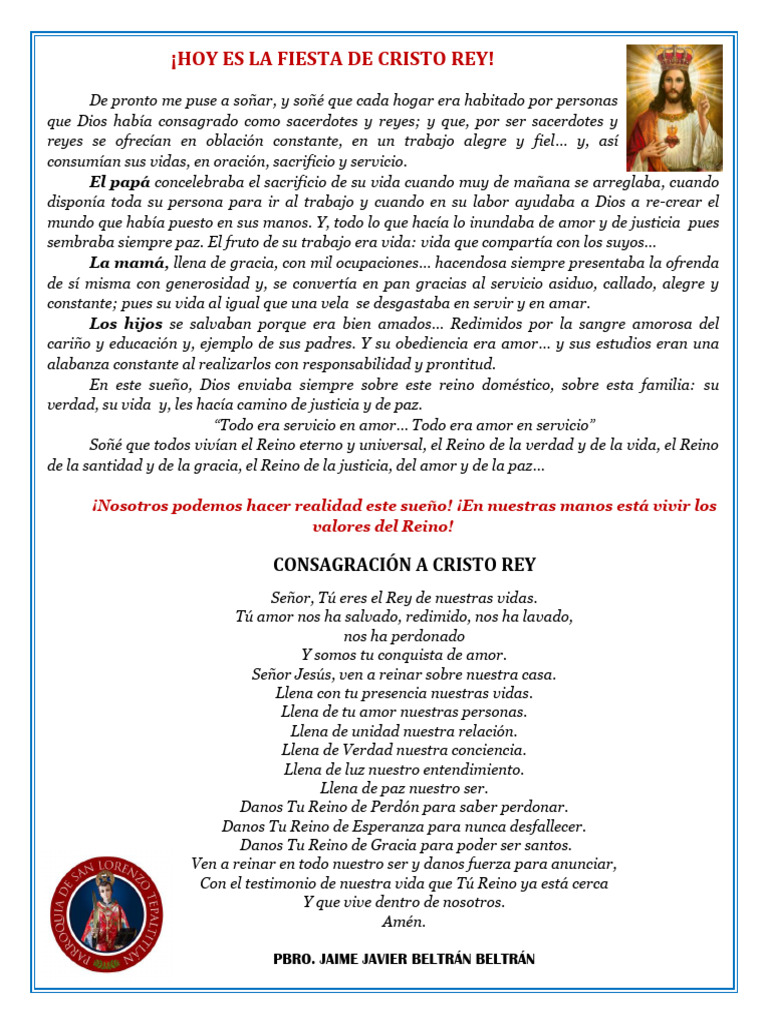 Hoy Es La Fiesta de Cristo Rey | PDF | Sacrificio | Cristo (título)