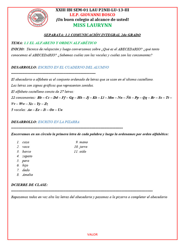 LAU C.I 1.1 EL ALFABETO Y ORDEN ALFABÉTICO | Descargar gratis PDF ...