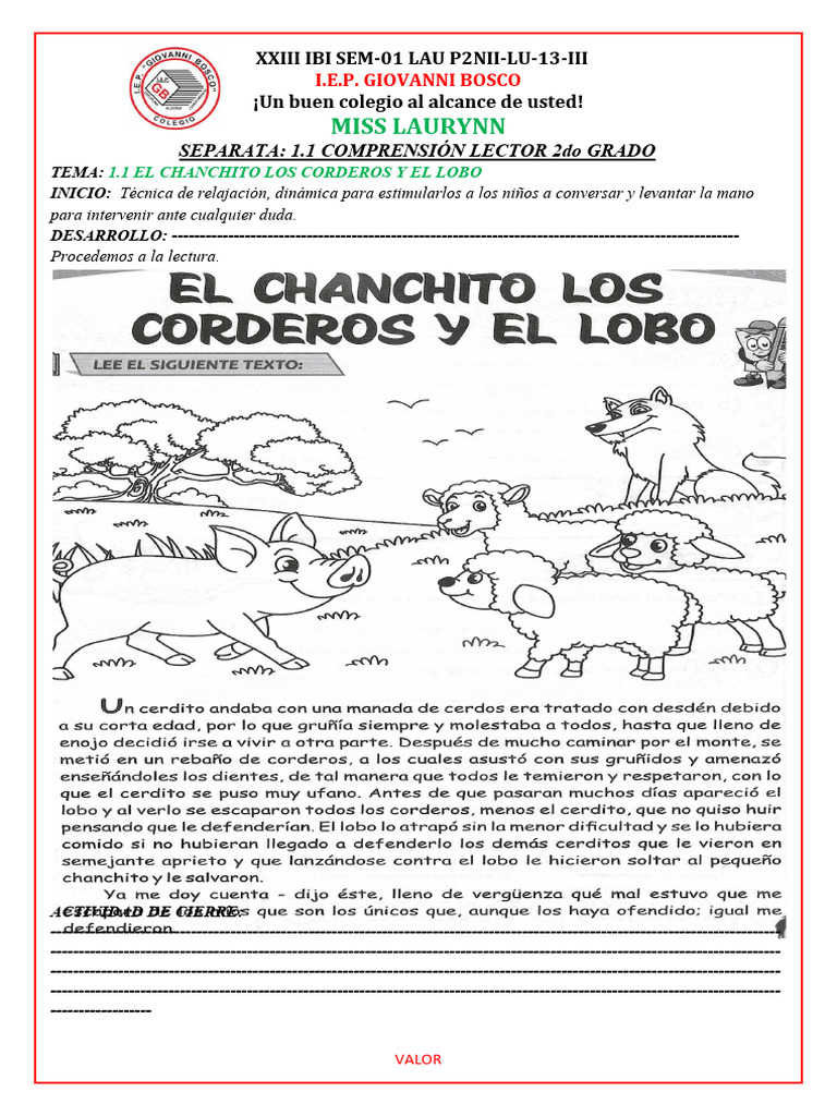 LAU COMP.LEC 1.1 EL CHANCHITO LOS CORDEROS Y EL LOBO | PDF
