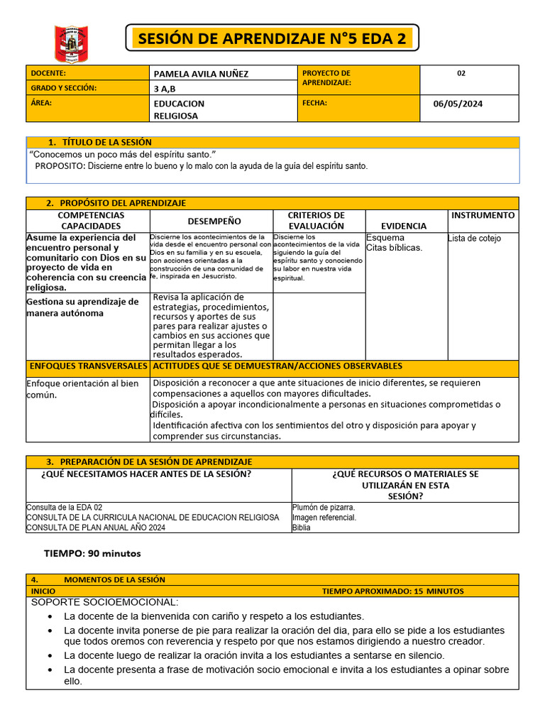 Sesión de Aprendizaje 5 Eda 2 Tercer Año | Descargar gratis PDF | Aprendizaje | Evaluación