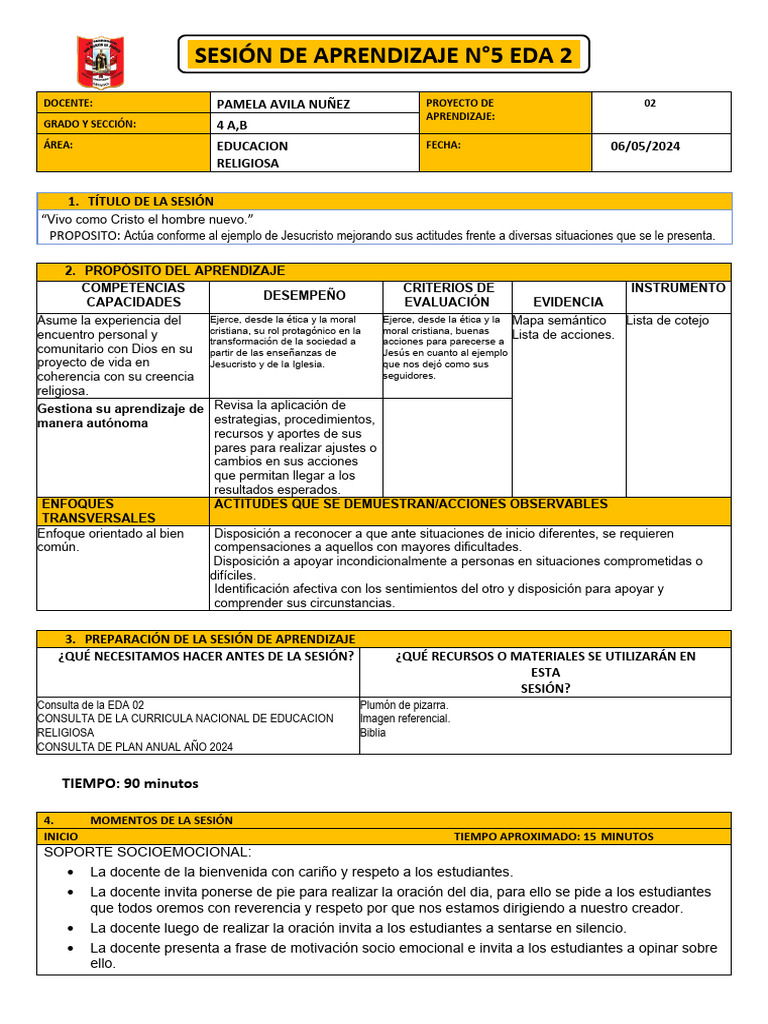 Sesión de Aprendizaje 5 Eda 2 Cuarto Año | PDF | Aprendizaje | Moralidad