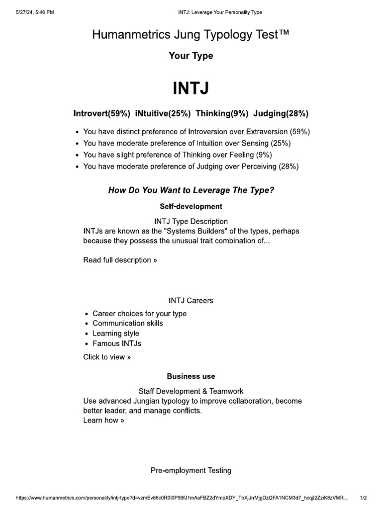 Jung Personality Test | PDF