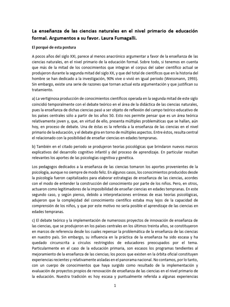 LAURA FUMAGALLI La Enseñanza de Las Ciencias Naturales en El Nivel Primario de Educación Formal ...