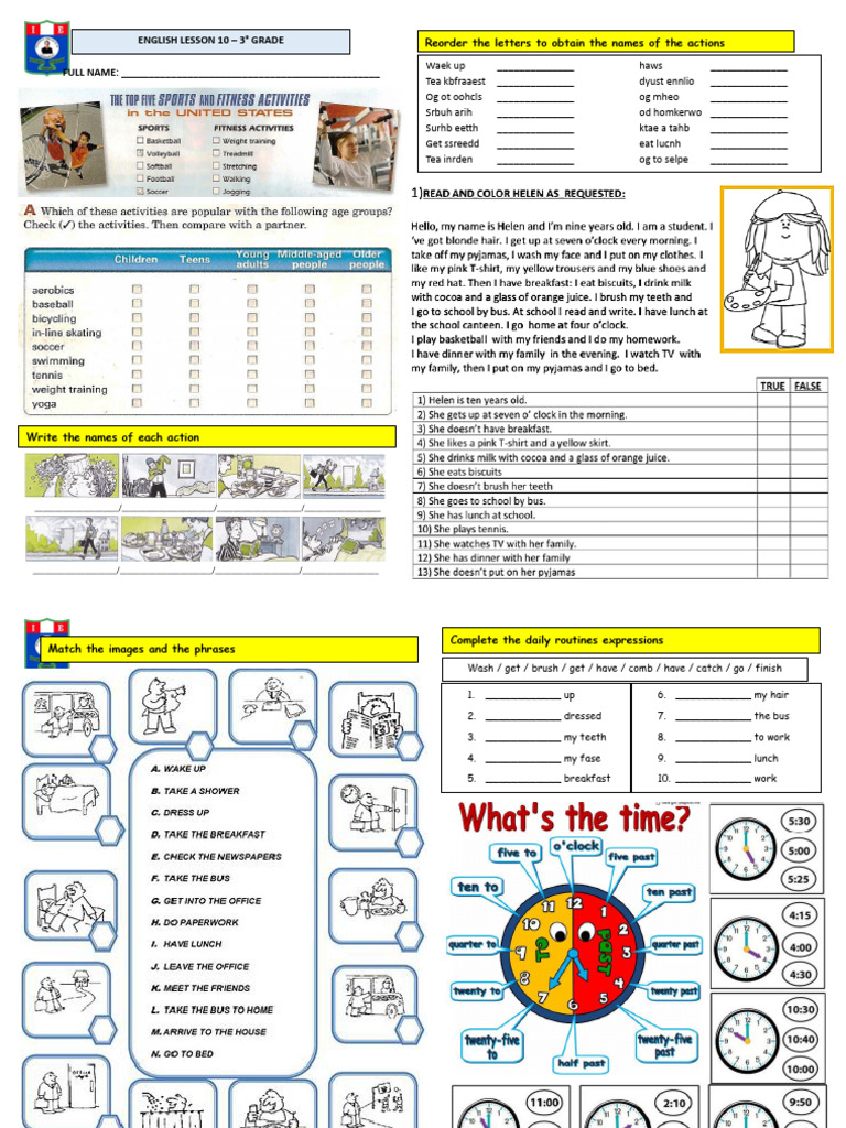 Daily Routines English Lesson for Kids | PDF