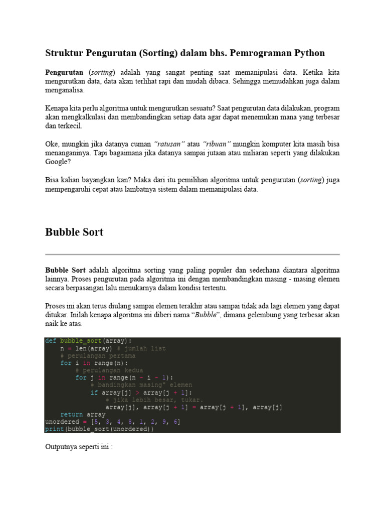 Materi Struktur Pengurutan (Sorting) | PDF | Metode & Bahan Ajar | Sains & Matematika