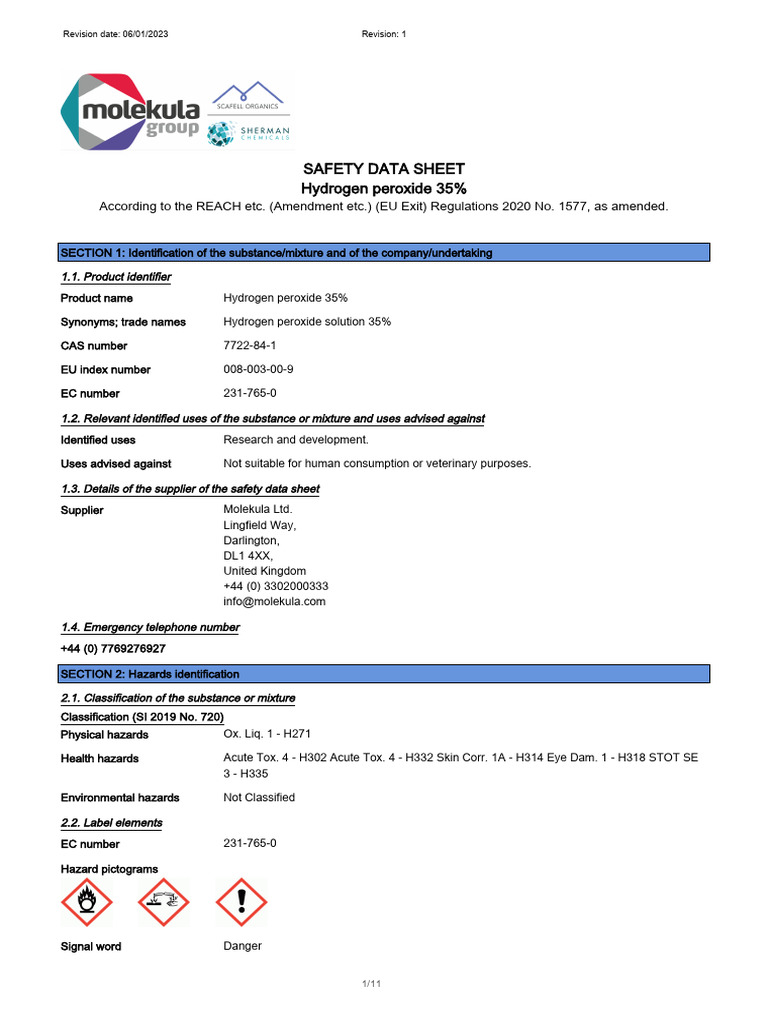 Safety Data Sheet - EN - (90005313) HYDROGEN PEROXIDE 35% (7722-84-1 ...