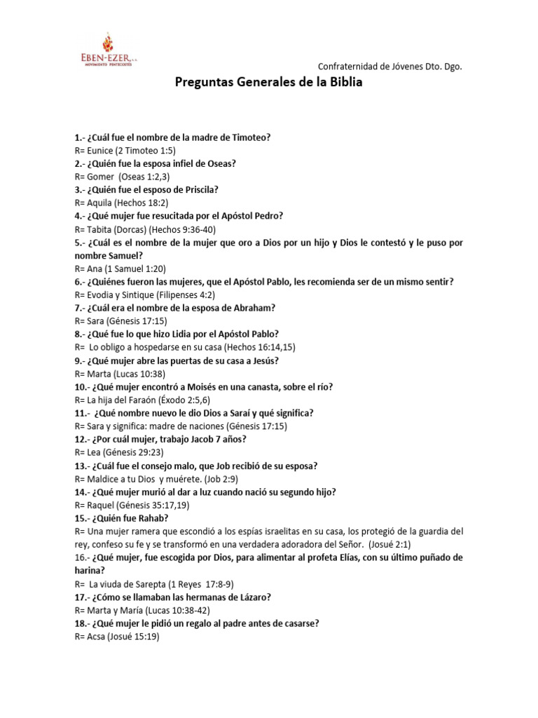Preguntas Generales de La Biblia | Descargar gratis PDF | Contenido bíblico | Libros del Antiguo ...