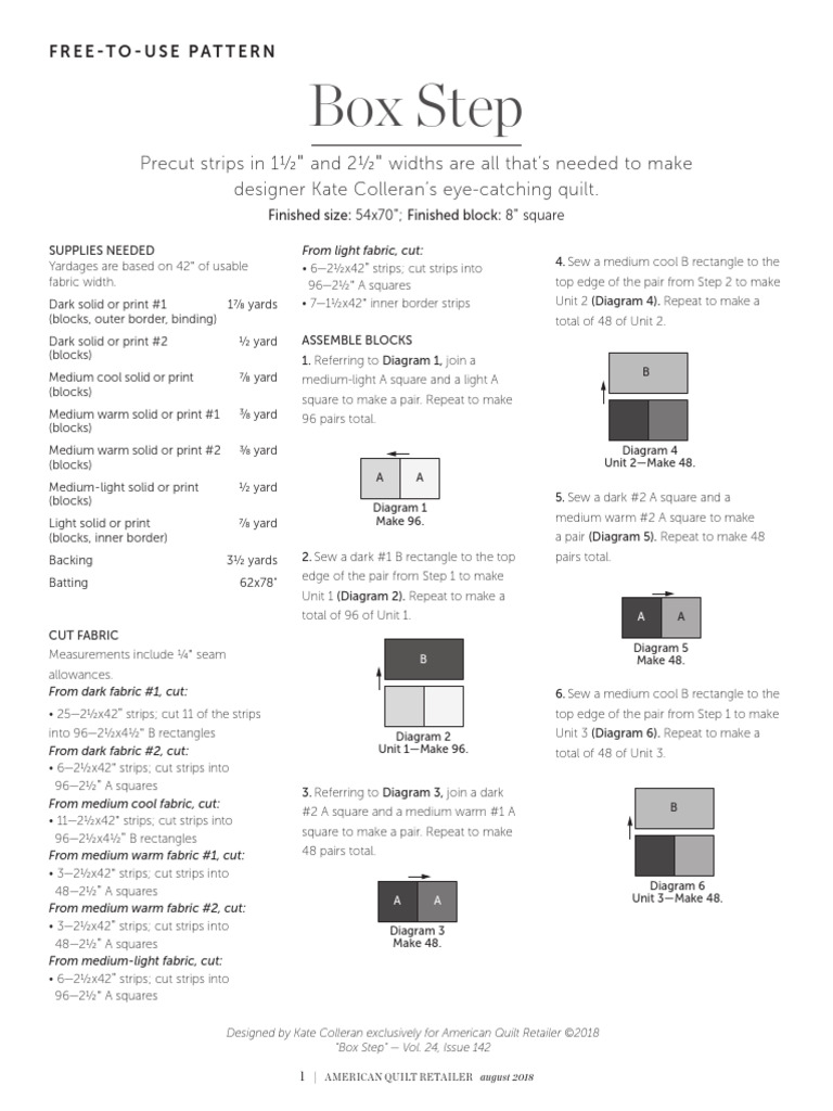 Box Step Quilt Pattern | PDF | Quilt | Seam (Sewing)