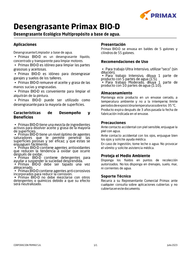 TDS BIO-D EXTRA Primax | PDF