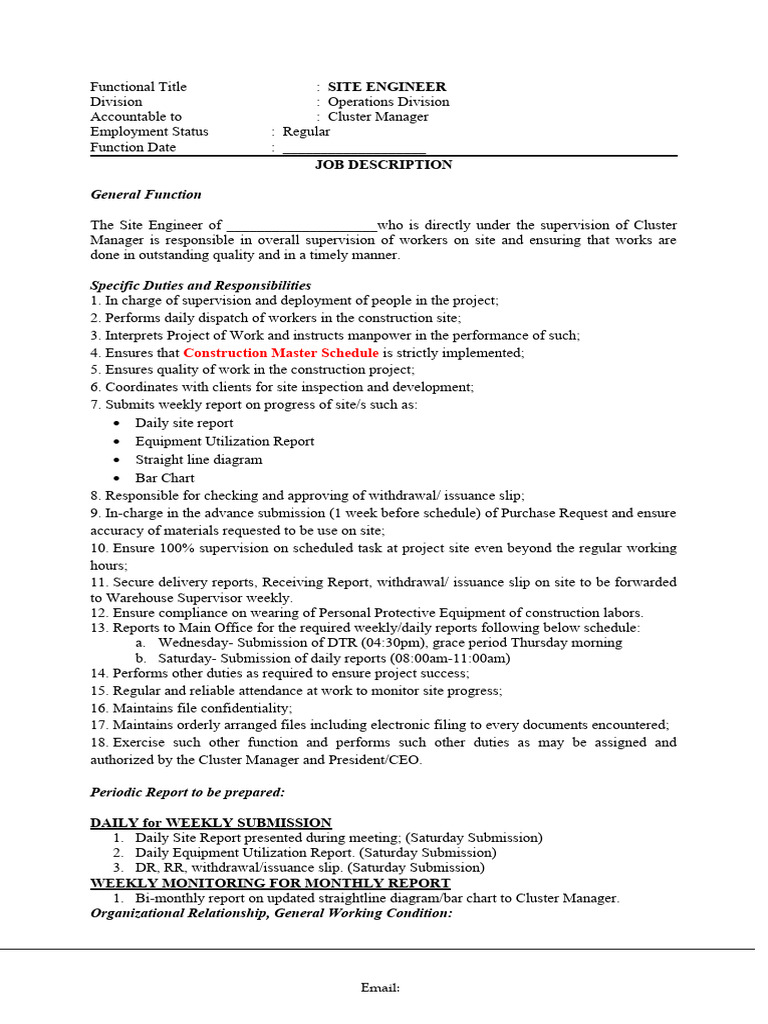Site Engineer Job Description | PDF | Business