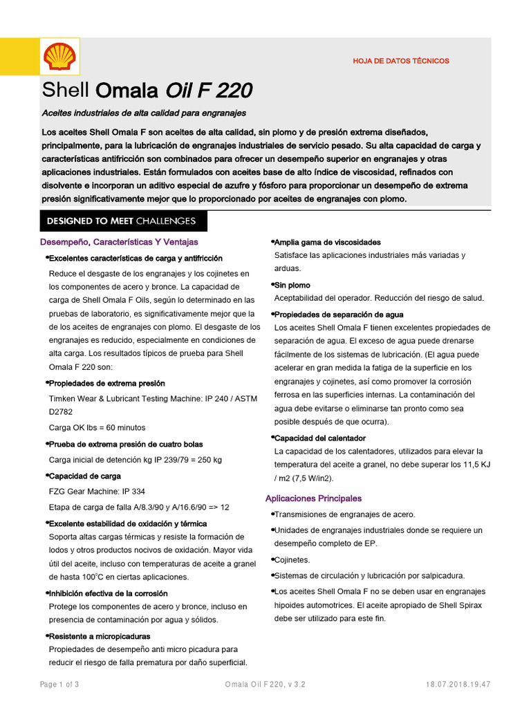 Aceite Shell Omala F 220 para Engranajes | PDF | Engranaje | Rodamiento ...