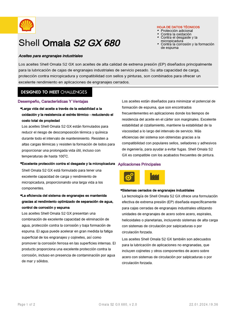 Aceite Industrial Shell Omala S2 GX 680 | PDF | Engranaje | Rodamiento ...