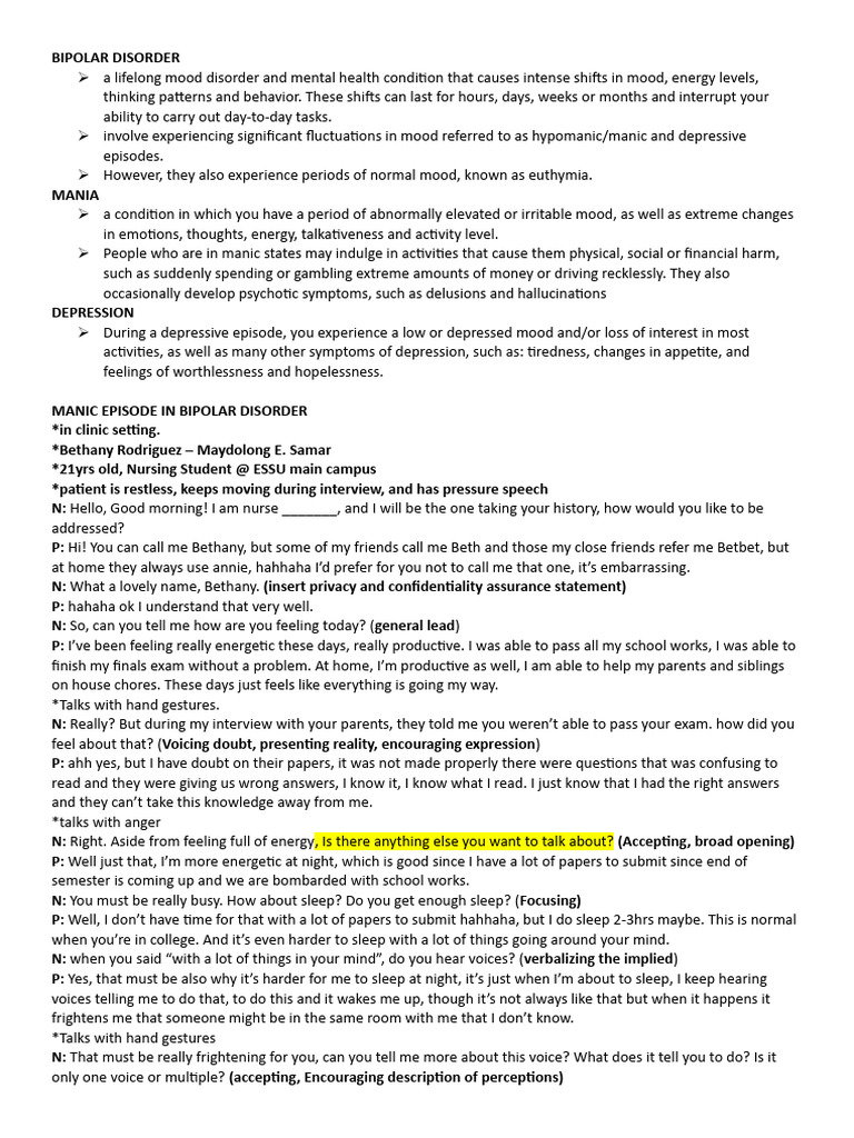 BIPOLAR DISORDER Script | PDF | Mania | Mood Disorders