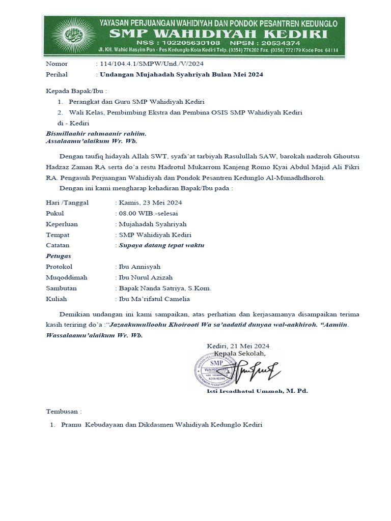 Undangan Mujahadah Syahriyah Mei 2024 | PDF