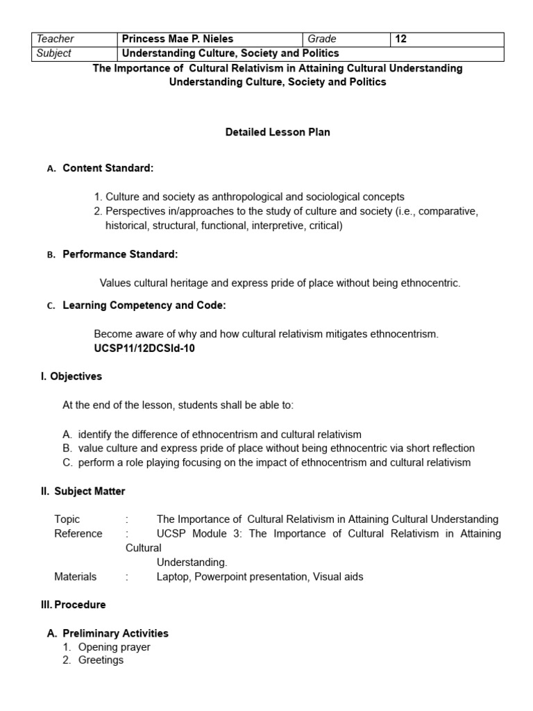 Lesson Plan Cris An | PDF | Relativism | Liberal Arts Education