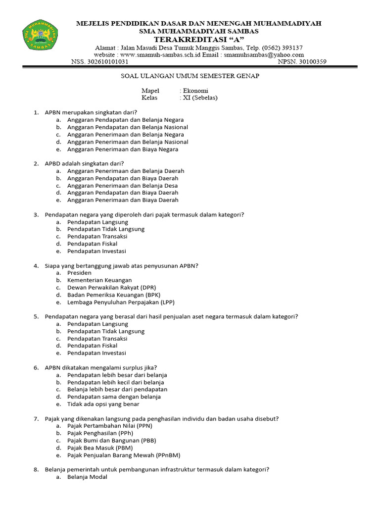 Soal PAS Ekonomi Kelas 11 Sem 2 TH 2024 | PDF