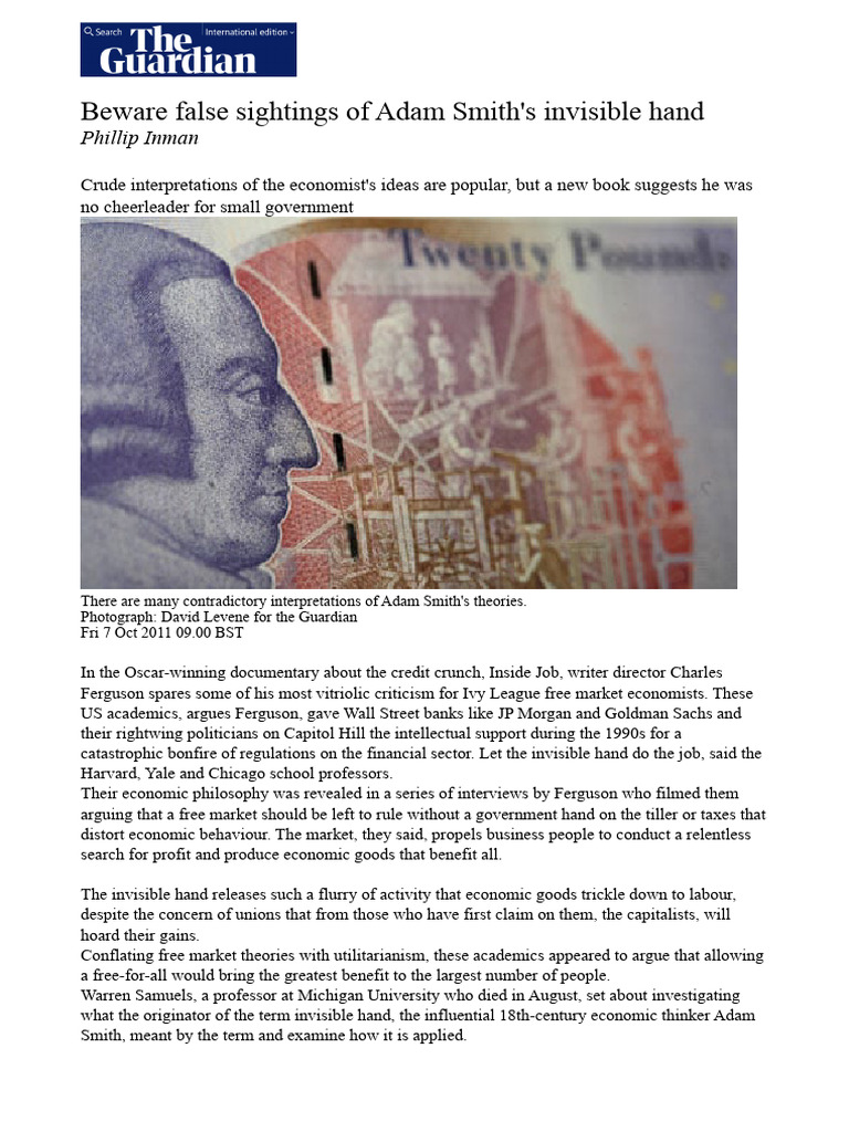 Smith Invisible Hand TheGuardian | PDF | Adam Smith | Economics