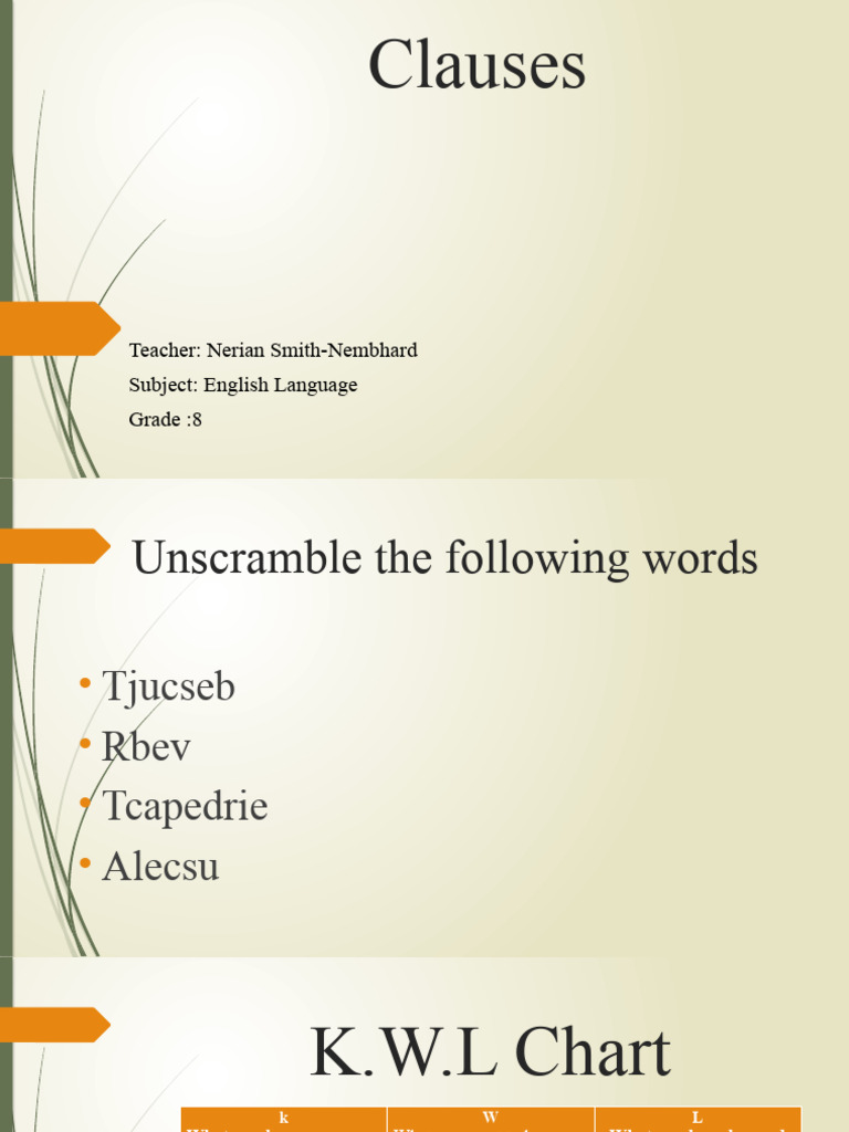 Categories of Clause Powerpoint | PDF | Clause | Semantics