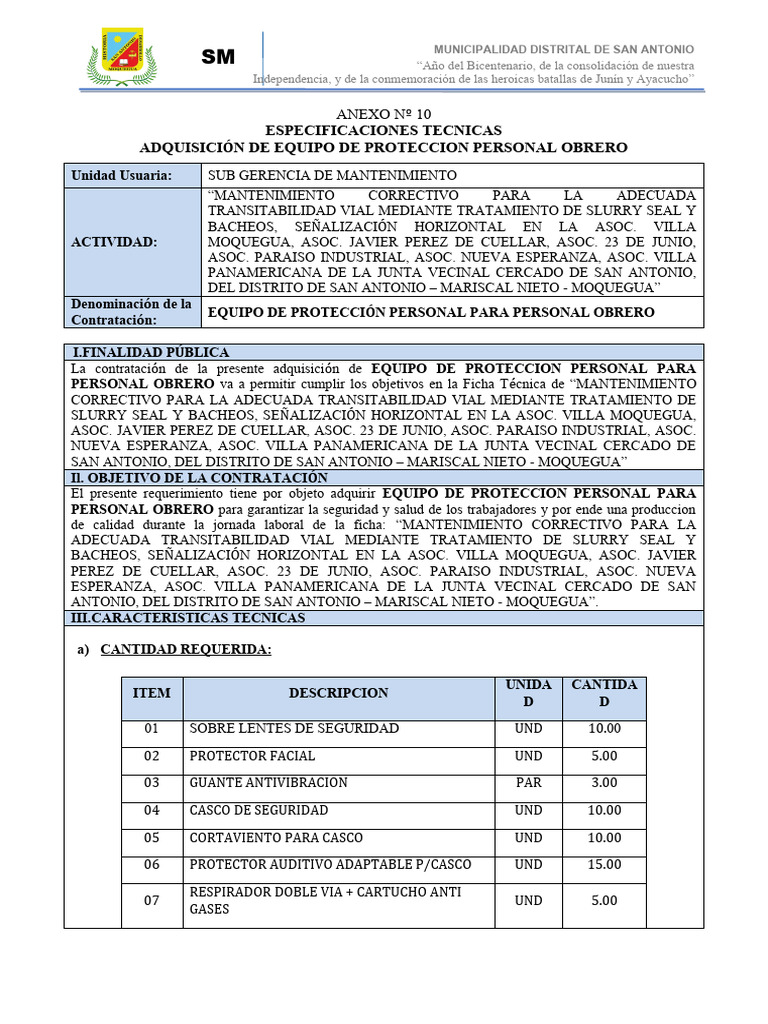 05 Implementos de Seguridad. EETT - EPPs 02 - CD | PDF | Materiales | Sustancias químicas