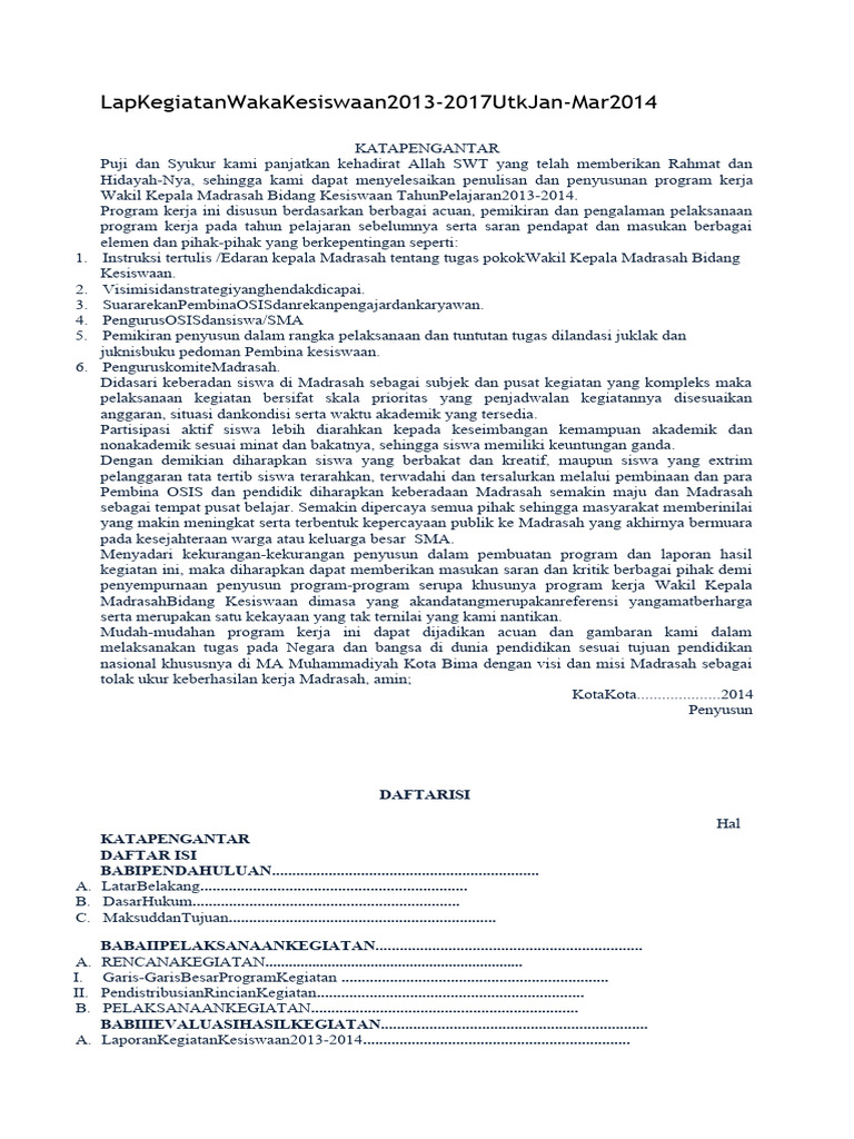 Contoh Lap Kegiatan Waka Kesiswaan PR | PDF