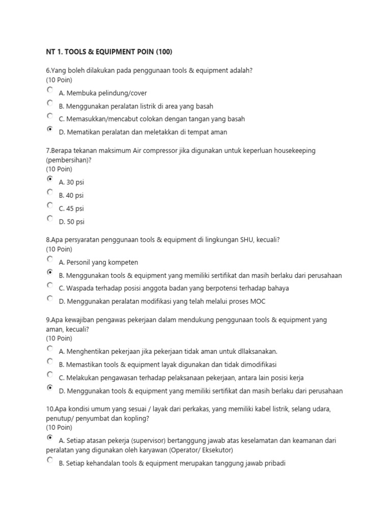 Jawaban CSLR 1 (Tool&Equipment) | PDF | Bisnis | Komputer