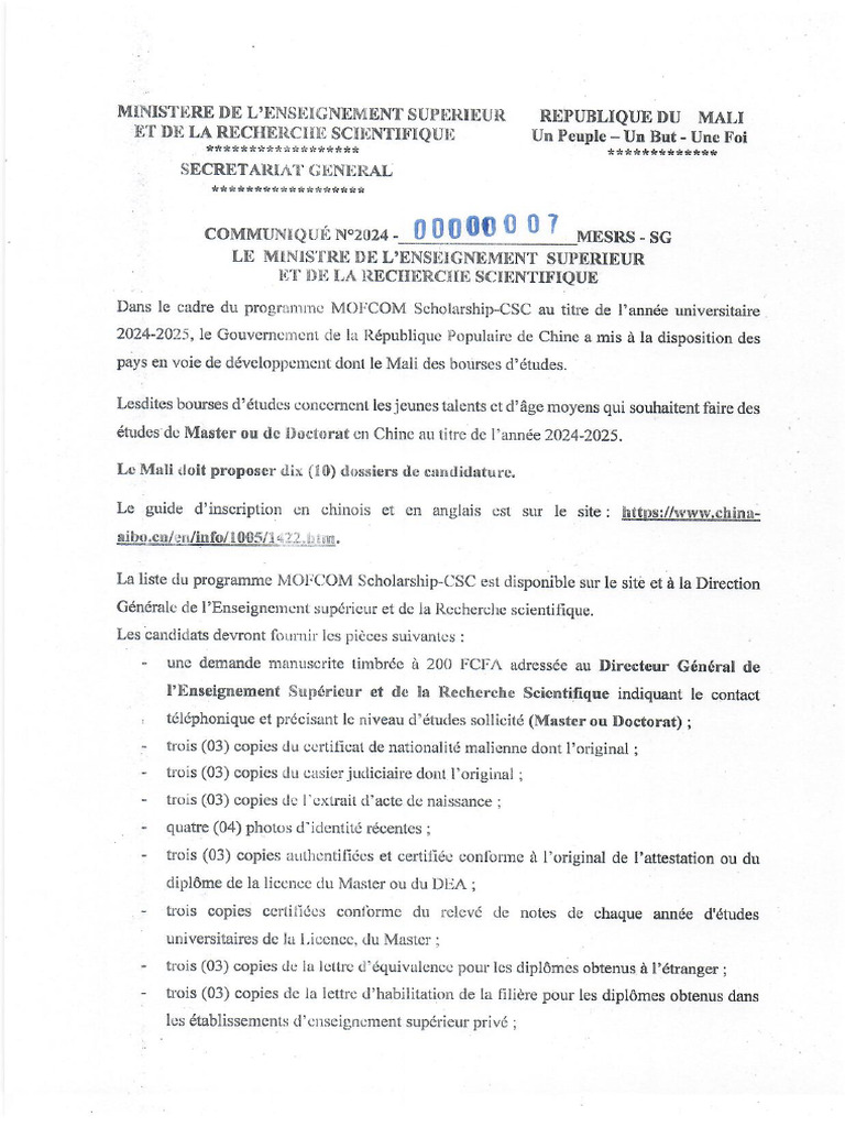 Communique N°2024 000007 MESRS SG | PDF