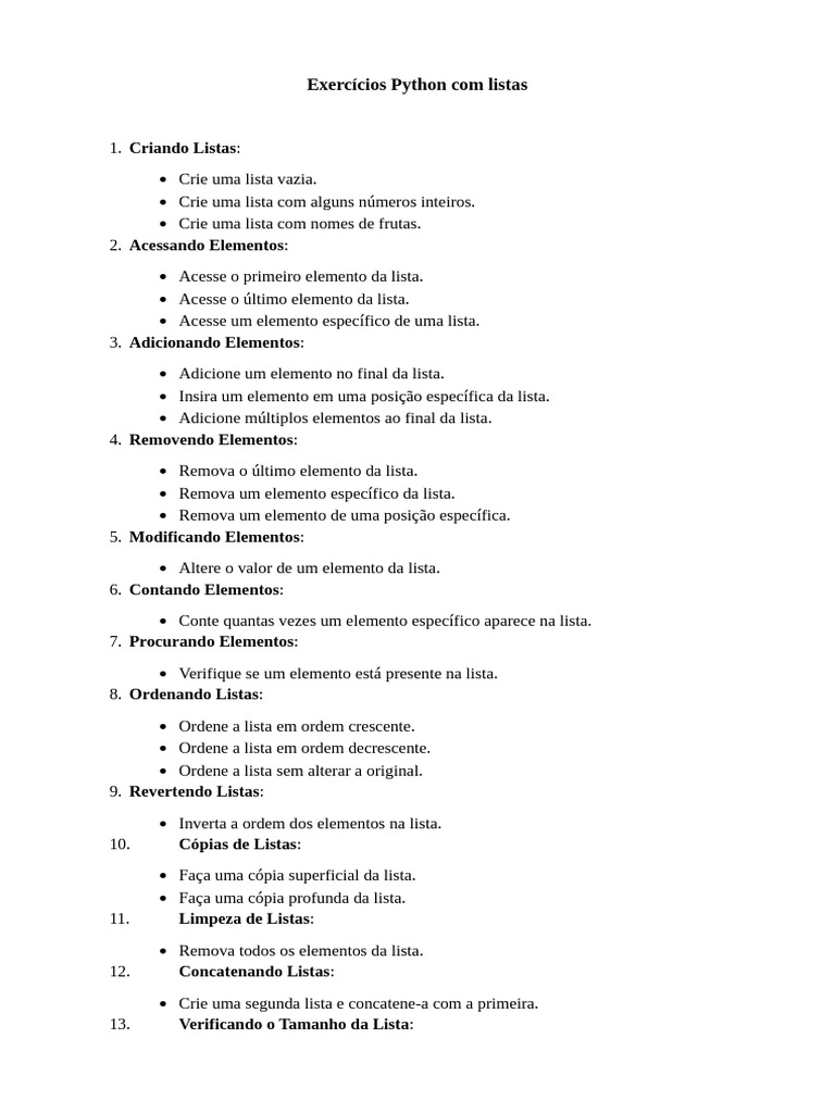 30 Exercícios de Python para Iniciantes Com LISTAS | PDF | String ...