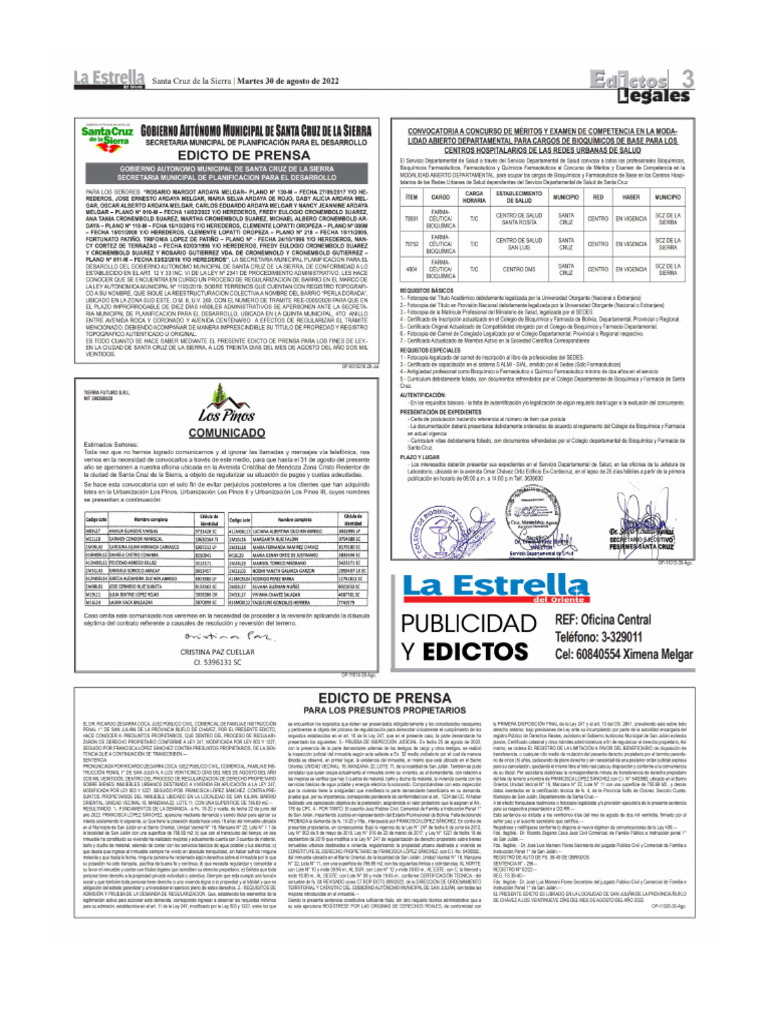 Edictos Judiciales 30-08-2022 - Edictos - Bo | PDF