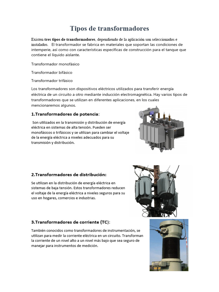 Tipos de transformadores eléctricos | PDF | Transformador | Ingenieria ...