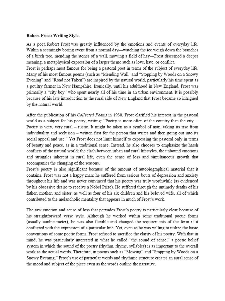 Robert Frost. Analysis | PDF | Poetry | Metre (Poetry)